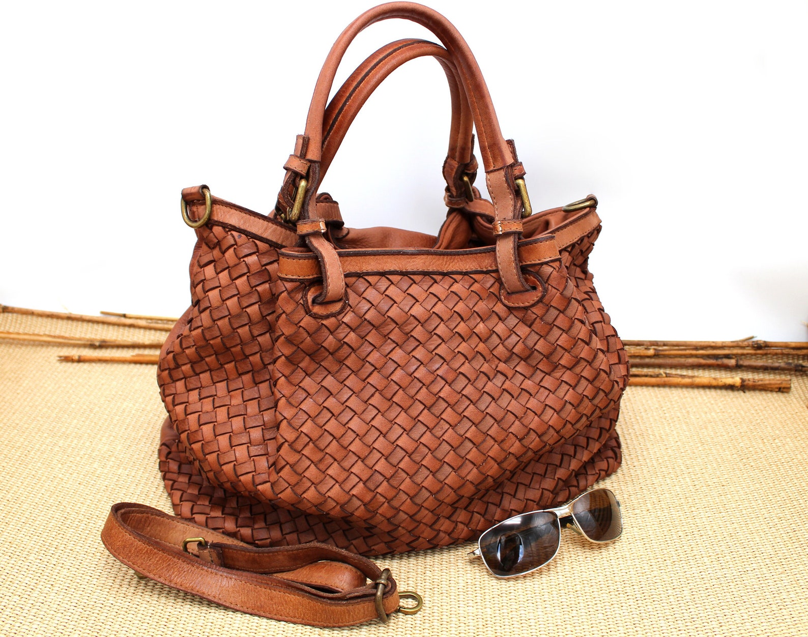 Leather Purse Woven Leather Bag Leather Totes Bag | Etsy