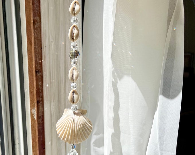 Seashell Suncatcher, Window Decoration, Coastal Suncatcher, Cowrie ...