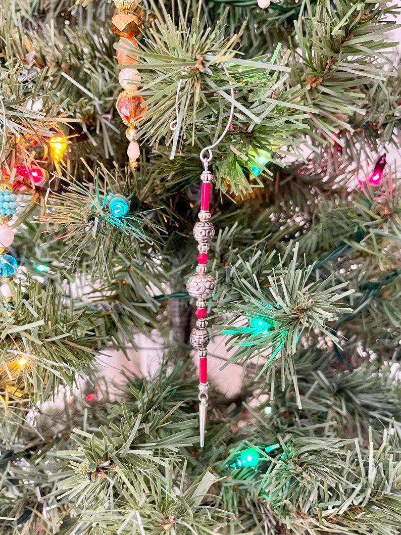 Beaded Icicle Ornament, Handmade Ornament, Wire Wrapped Ornaments ...