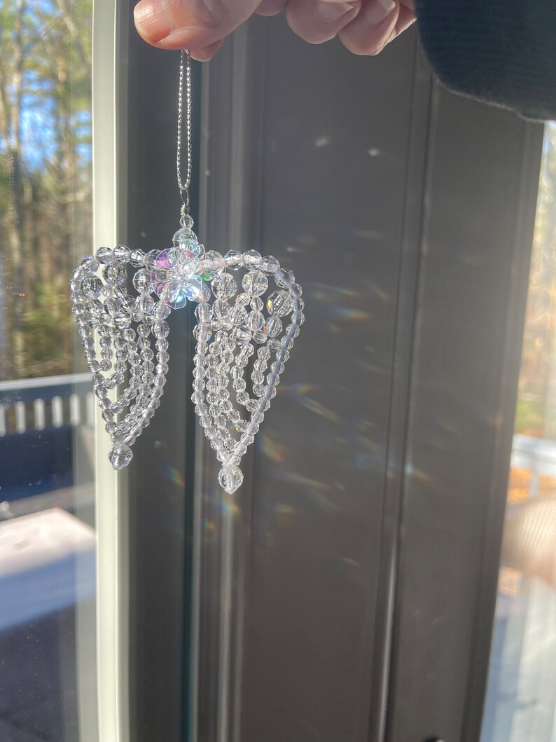 Beaded Angel Wing Ornament, Angel Wing Suncatcher, Christmas Ornament ...