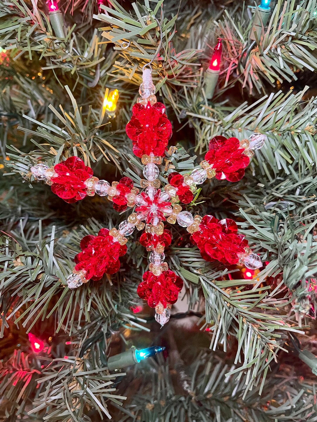 Snowflake Christmas Ornament, Beaded Snowflake Ornament, Handmade ...
