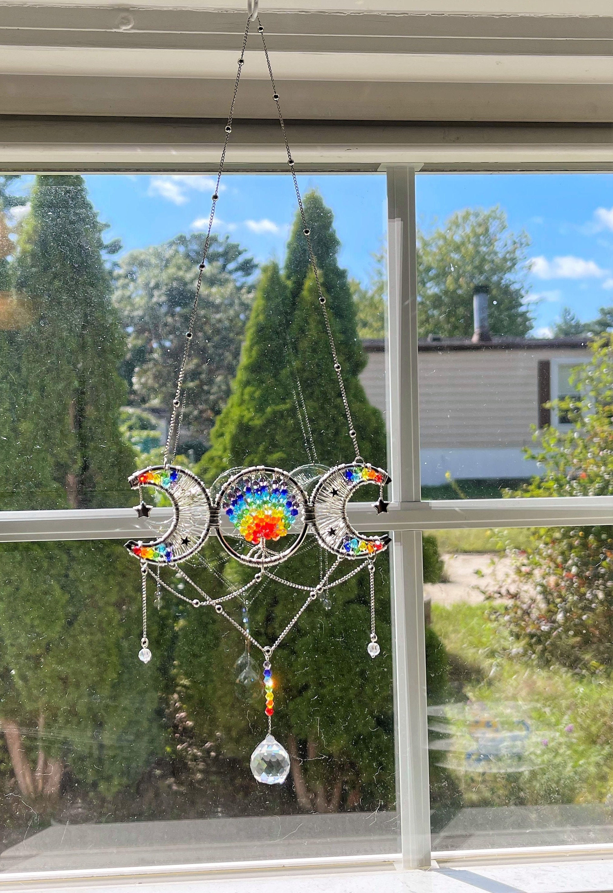 Tree of Life Moon Phases Sun Catcher, Rainbow Crystal Wall Decor - Etsy