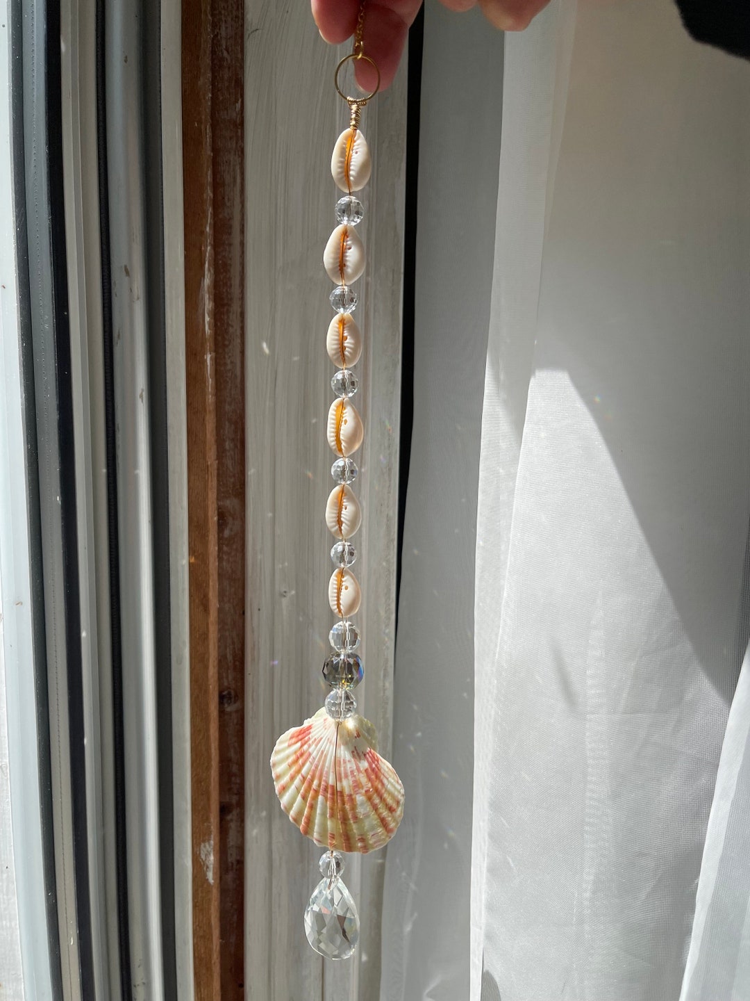 Seashell Suncatcher, Window Decoration, Coastal Suncatcher, Cowrie ...