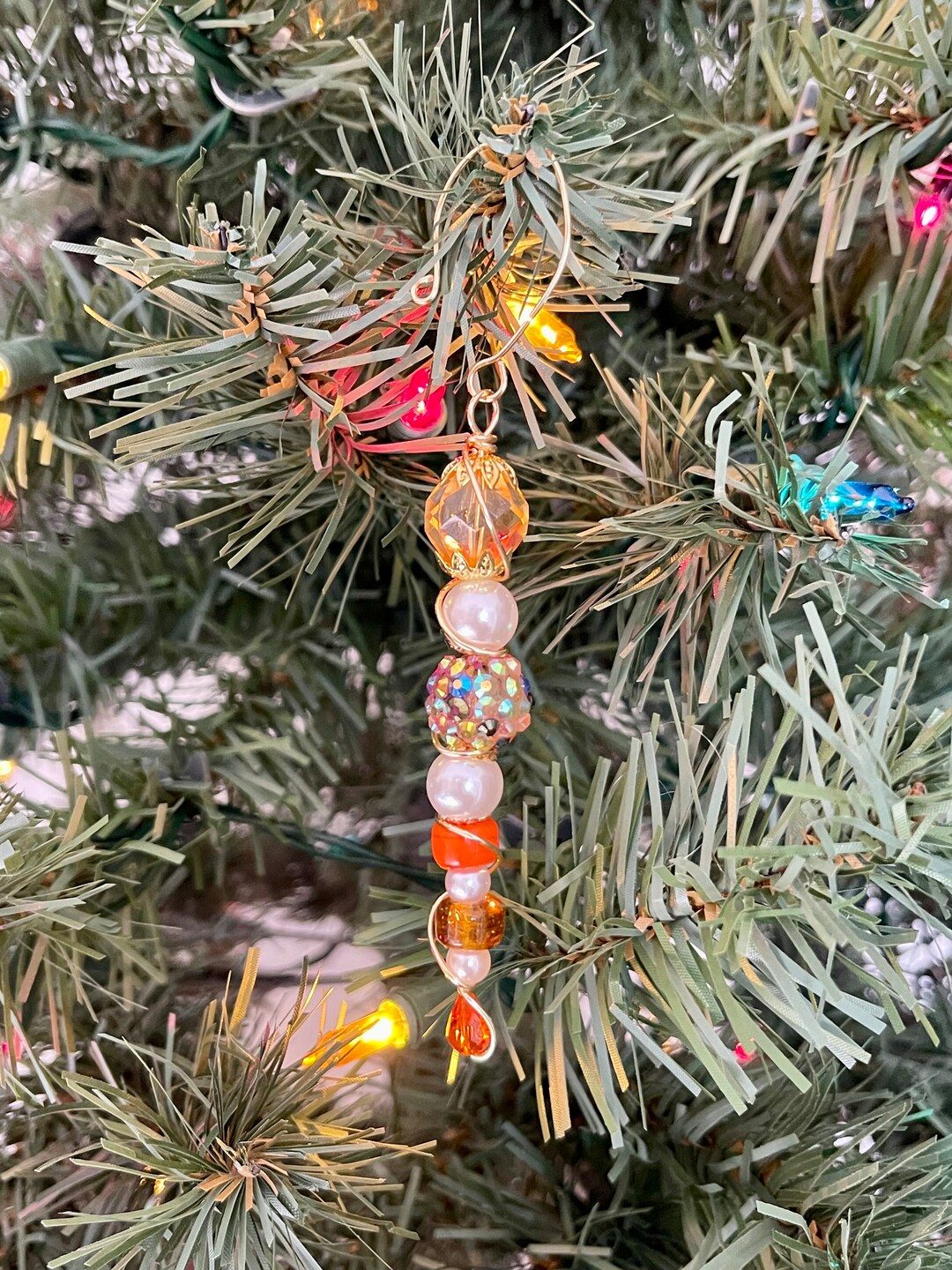 Beaded Icicle Ornament, Handmade Ornament, Wire Wrapped Ornaments ...