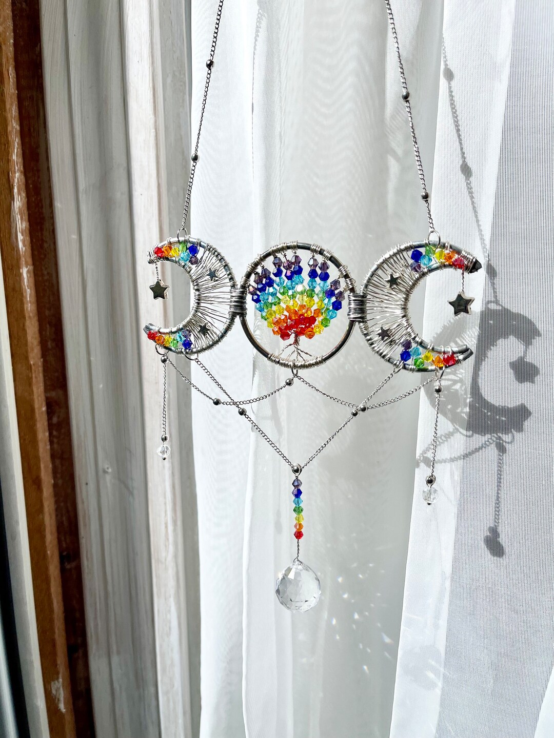 Tree of Life Moon Phases Sun Catcher, Rainbow Crystal Wall Decor - Etsy