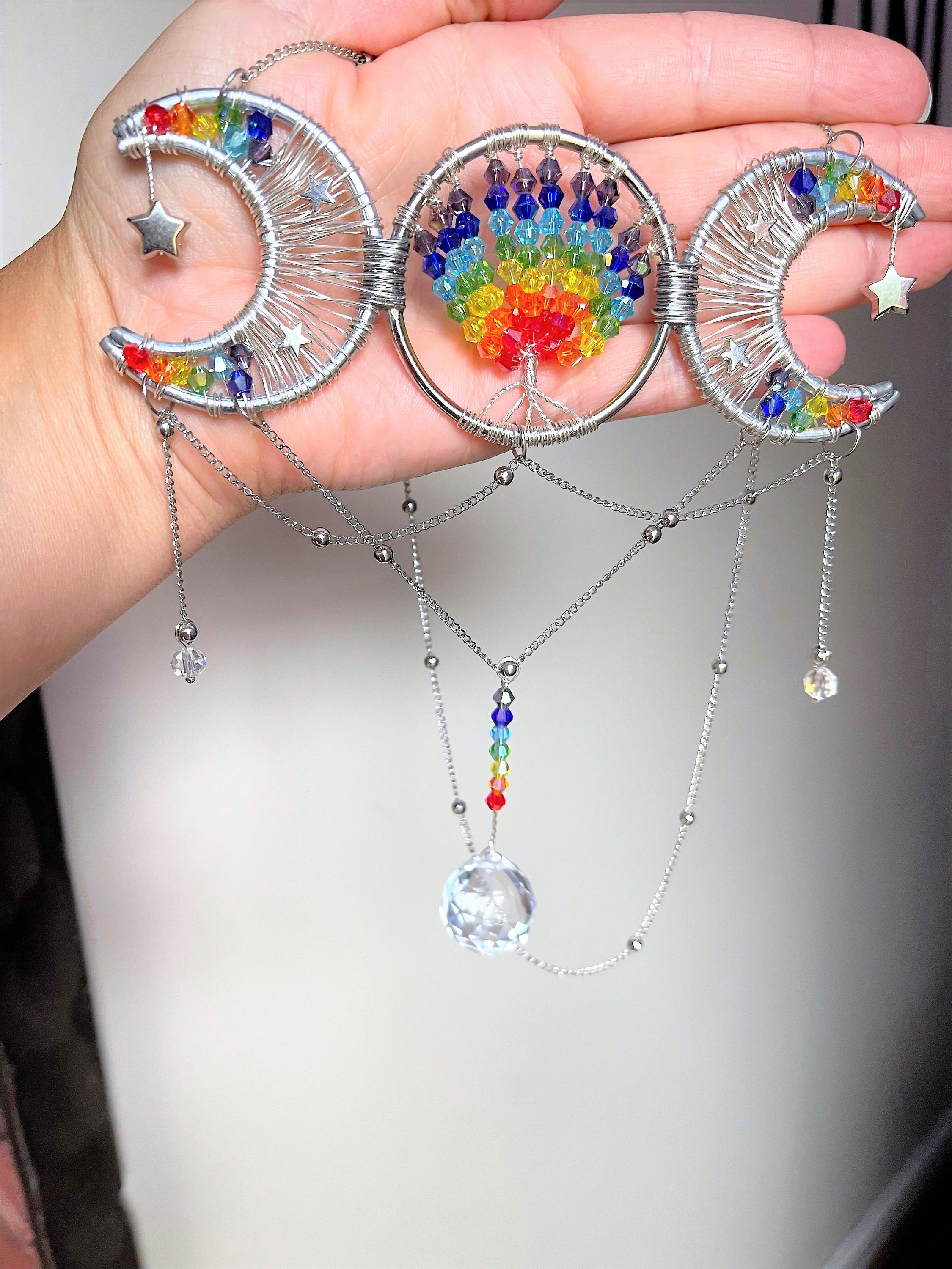 Tree of Life Moon Phases Sun Catcher, Rainbow Crystal Wall Decor - Etsy