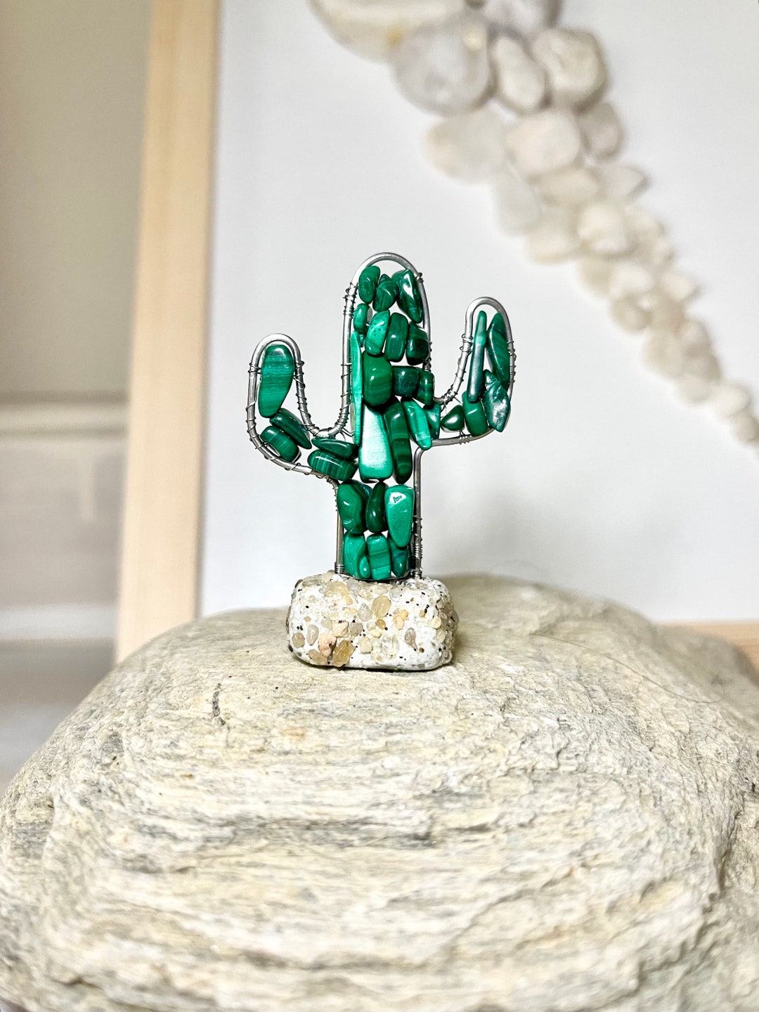 Malachite Cactus, Wire Cactus, Wire Sculpture, Gemstone Cactus, Wire ...