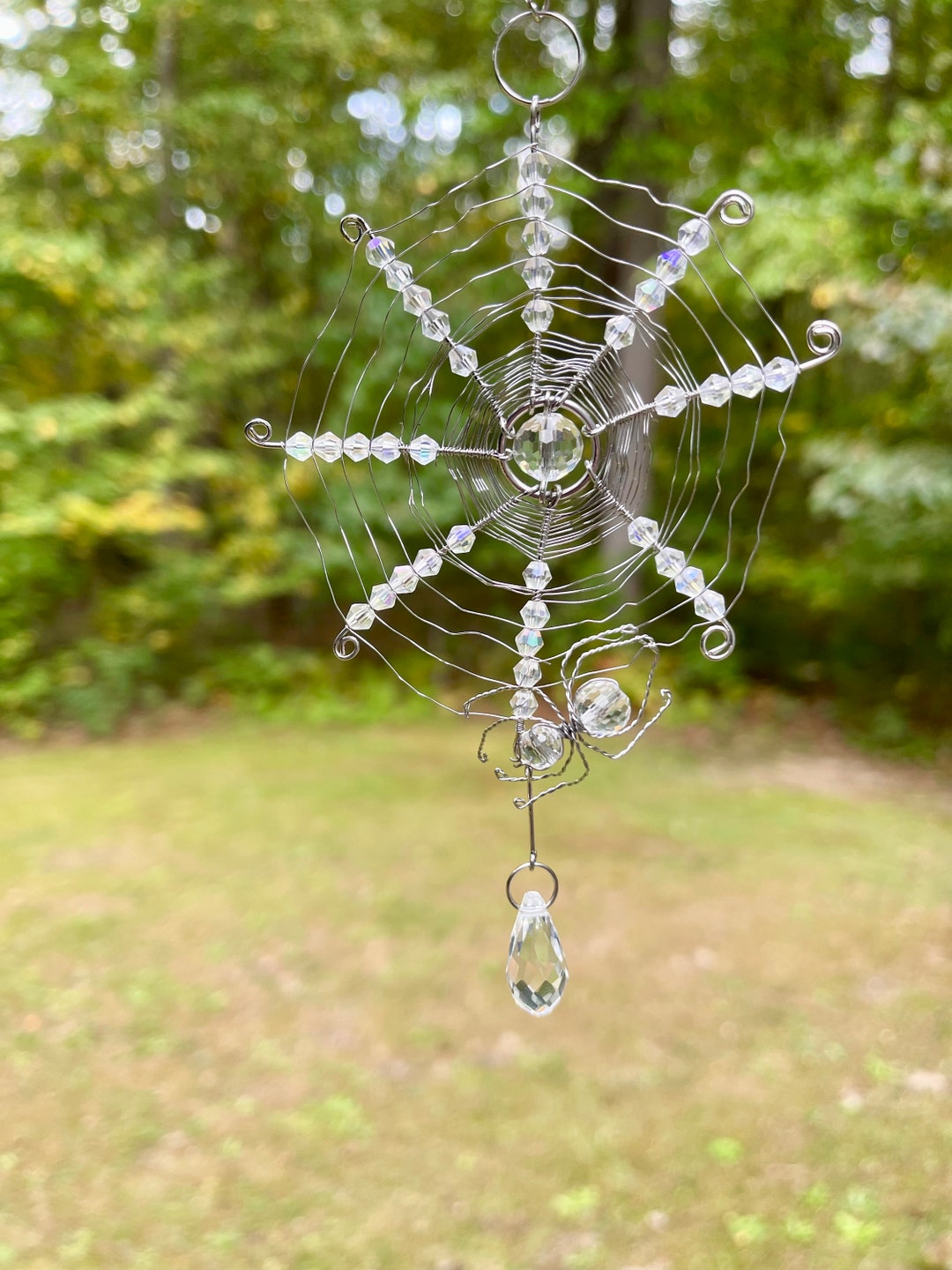 Spiderweb Suncatcher, Wire Wrapped Mini Spiderweb Suncatcher, Halloween ...