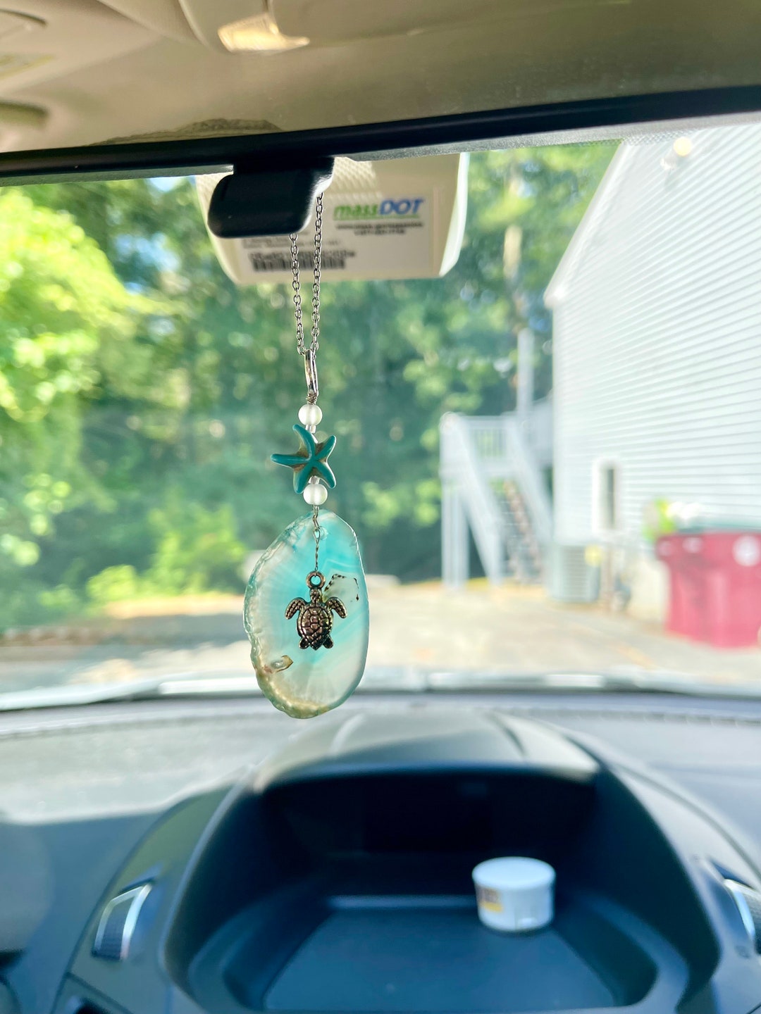 Sea Turtle Starfish Rear View Mirror Charm, Coastal Window Decoration ...