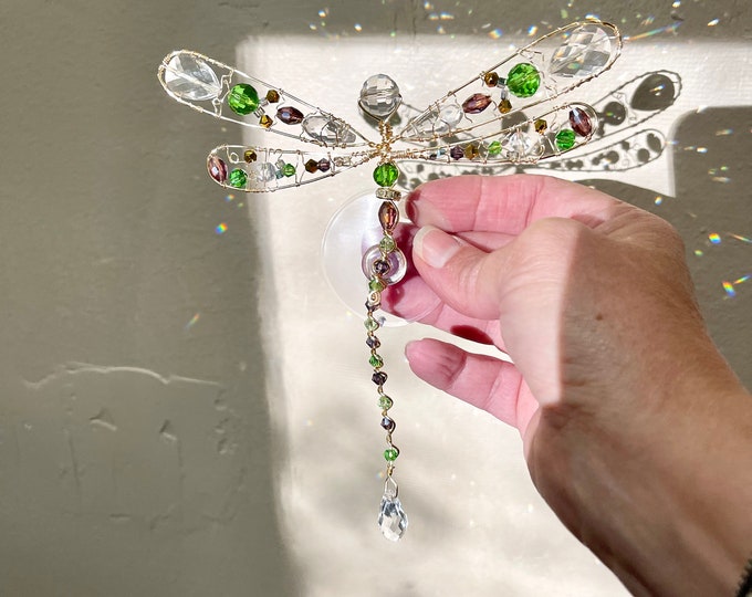 Dragon Fly Suncatcher, Crystal Suncatcher, Wire Wrapped Dragon Fly ...
