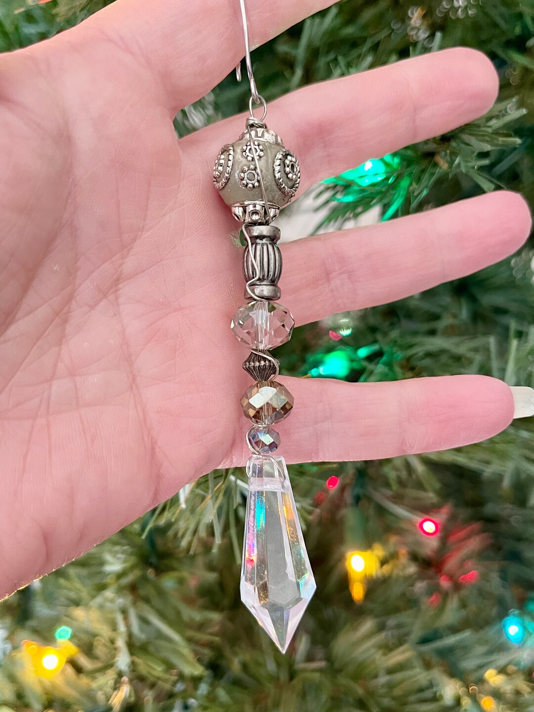 Beaded Icicle Ornament, Handmade Ornament, Wire Wrapped Ornaments ...
