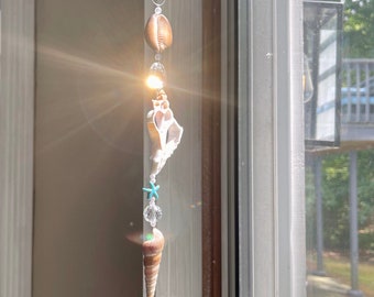 Seashell Suncatcher, Window Decoration, Coastal Suncatcher, Cowrie ...