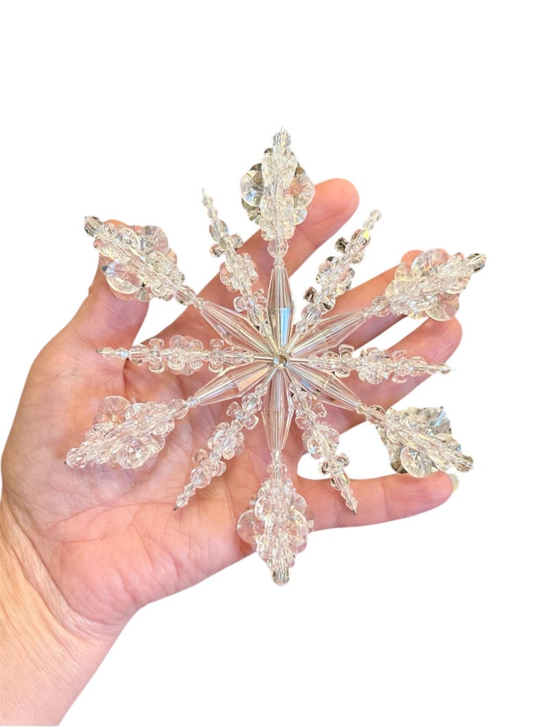 Clear Beaded Snowflake Ornament: Handmade Christmas Decoration - Etsy