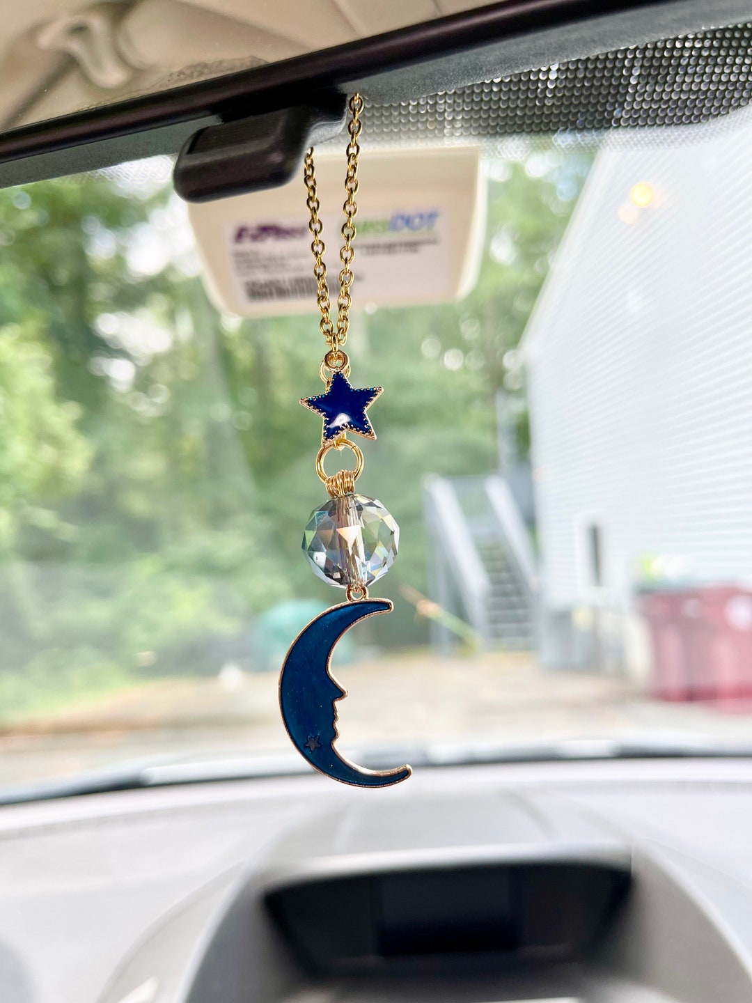 Moon and Star Sun Catcher, Rear View Mirror Accessories, Celestial ...