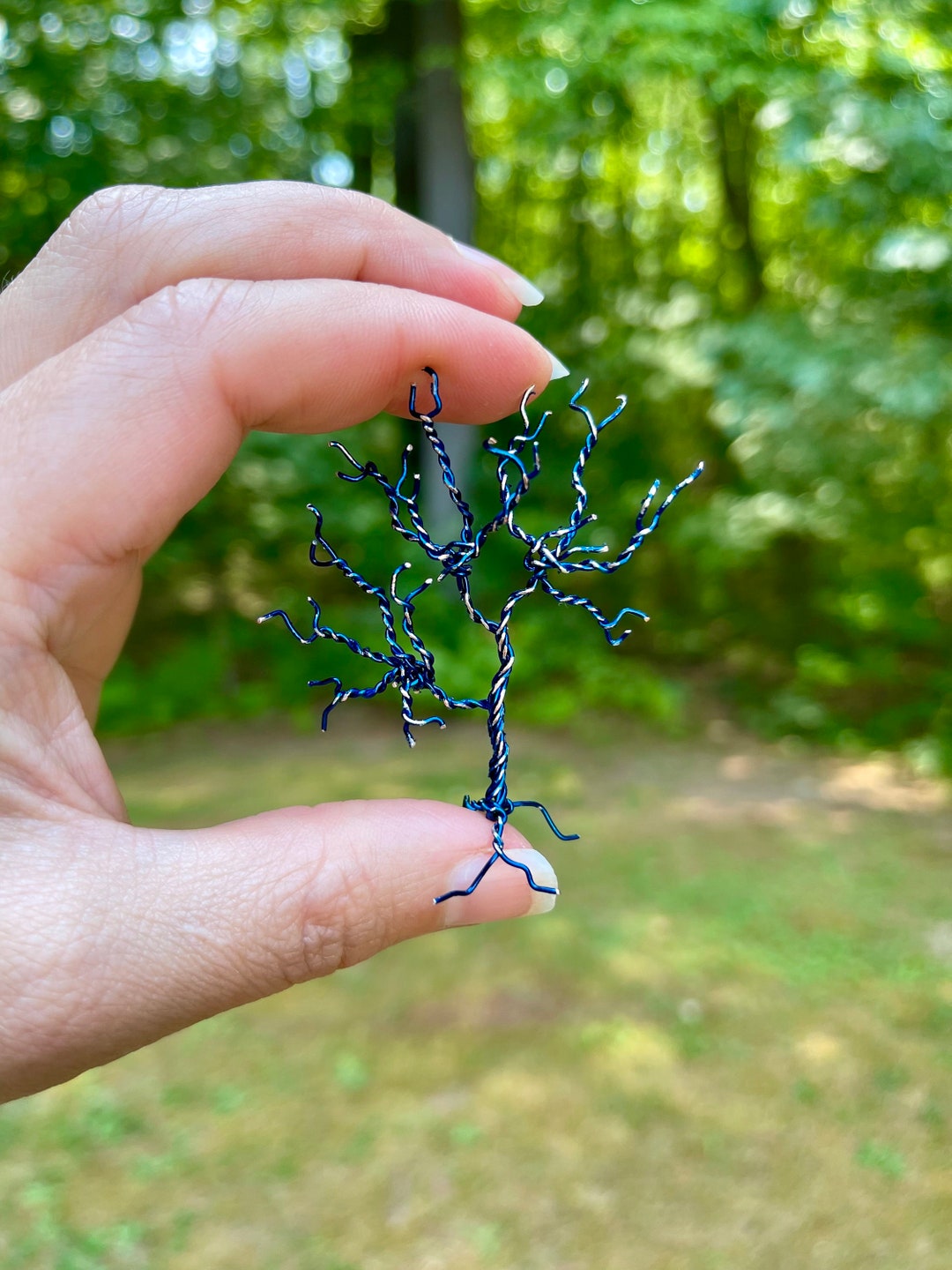 Wire Tree Sculpture, Wire Sculpture, Blue Wire Wrapped Tree Sculpture ...