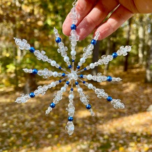 Blue Snowflake, Blue Pearl Snowflake, Handmade Christmas Ornament ...
