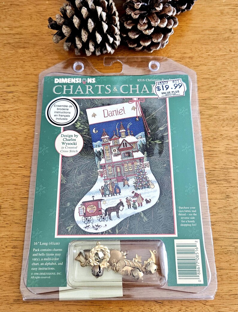 Dimensions Counted Cross Stitch Charts and Charms Pack christmas Past Stocking Vintage 1996 8516 ...