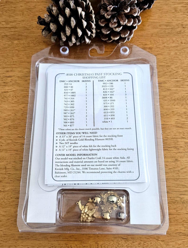 Dimensions Counted Cross Stitch Charts and Charms Pack christmas Past Stocking Vintage 1996 8516 ...