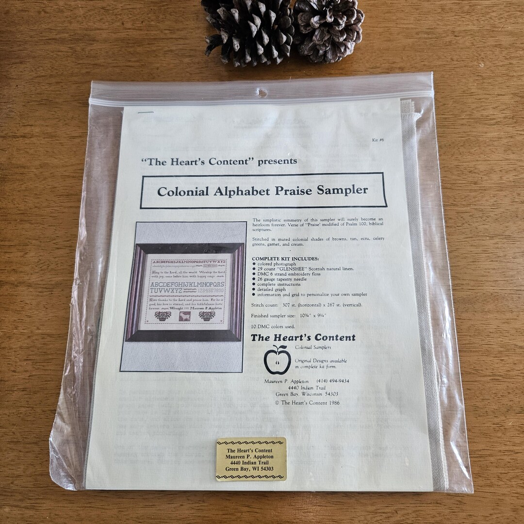 The Heart's Content 'colonial Alphabet Praise Sampler' Cross Stitch Kit ...