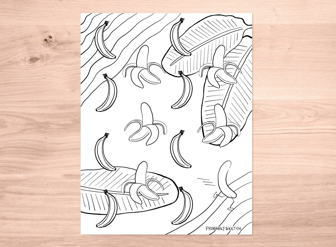 Banana Coloring Page, Kids Coloring Sheet, Cheap Party Favor, Jungle ...