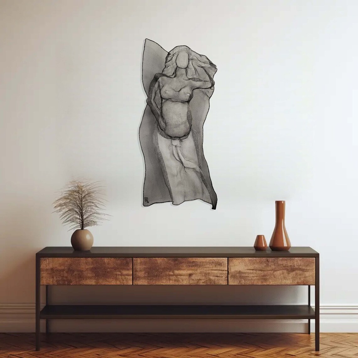 3D Wire Mom Pregnancy Sculpture, Iron Mesh Wall Art, Metal Woman Statue ...