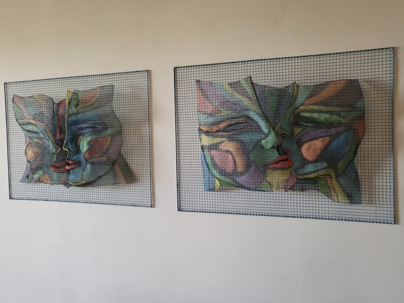 Wire Figures Wall Art, 3D Wire Face Iron Mesh Sculpture, Striking Head ...