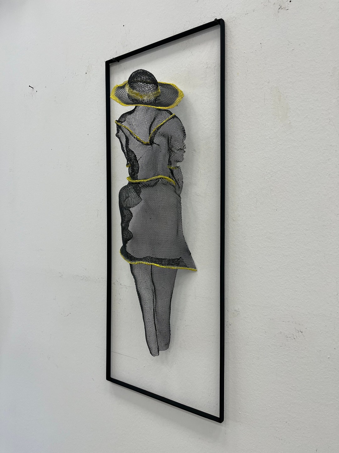 Lady Figure in Mustard Hat Wall Decor, Woman Sculpture, Wall Mounted ...