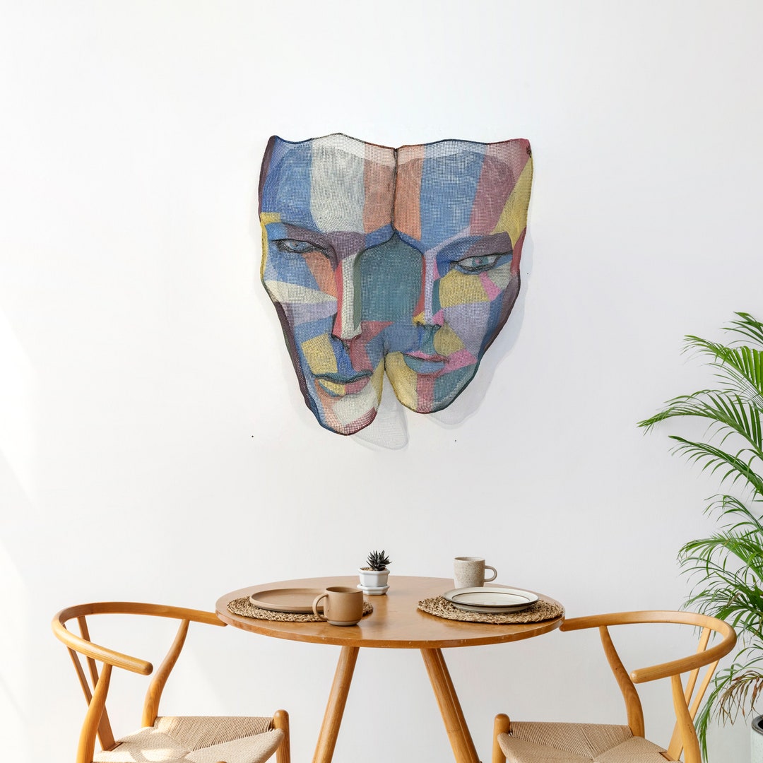 3D Wire Face Sculpture, Iron Mesh Wall Art, Pair Face Mask, Metal Art ...