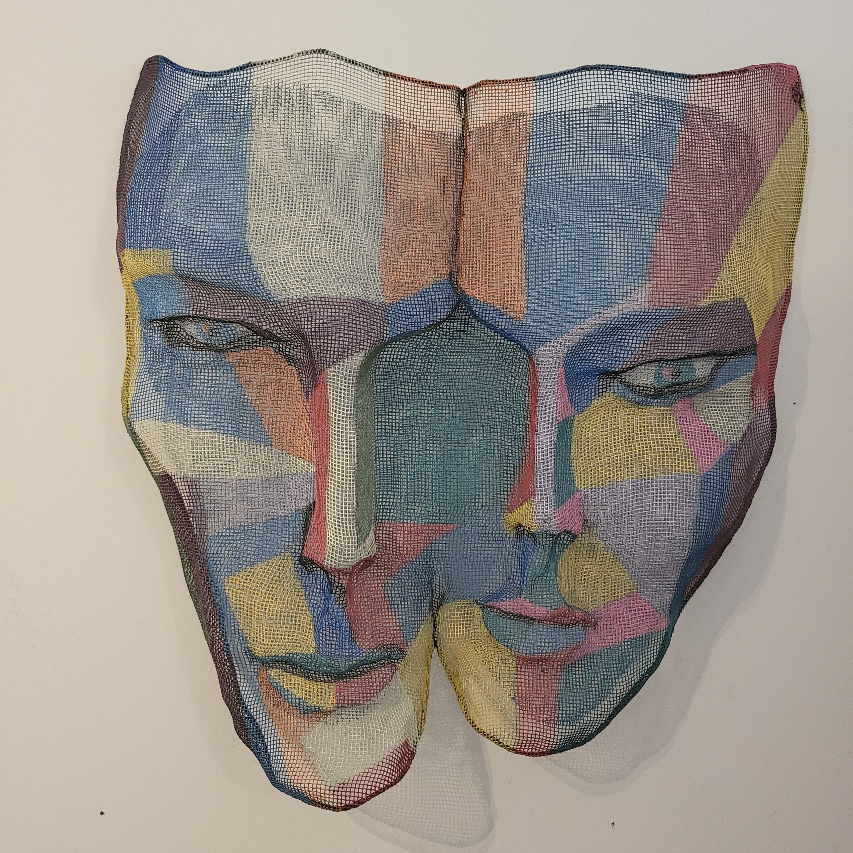 3D Wire Face Sculpture, Iron Mesh Wall Art, Pair Face Mask, Metal Art ...