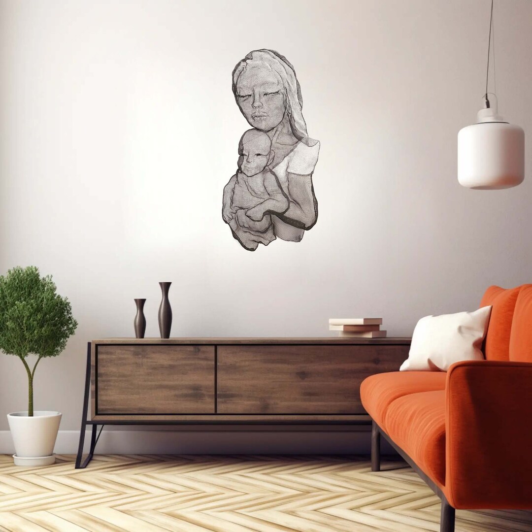 3D Wire Mom With Baby Iron Mesh Sculpture,wall Art ,lovely Mom ,art in ...