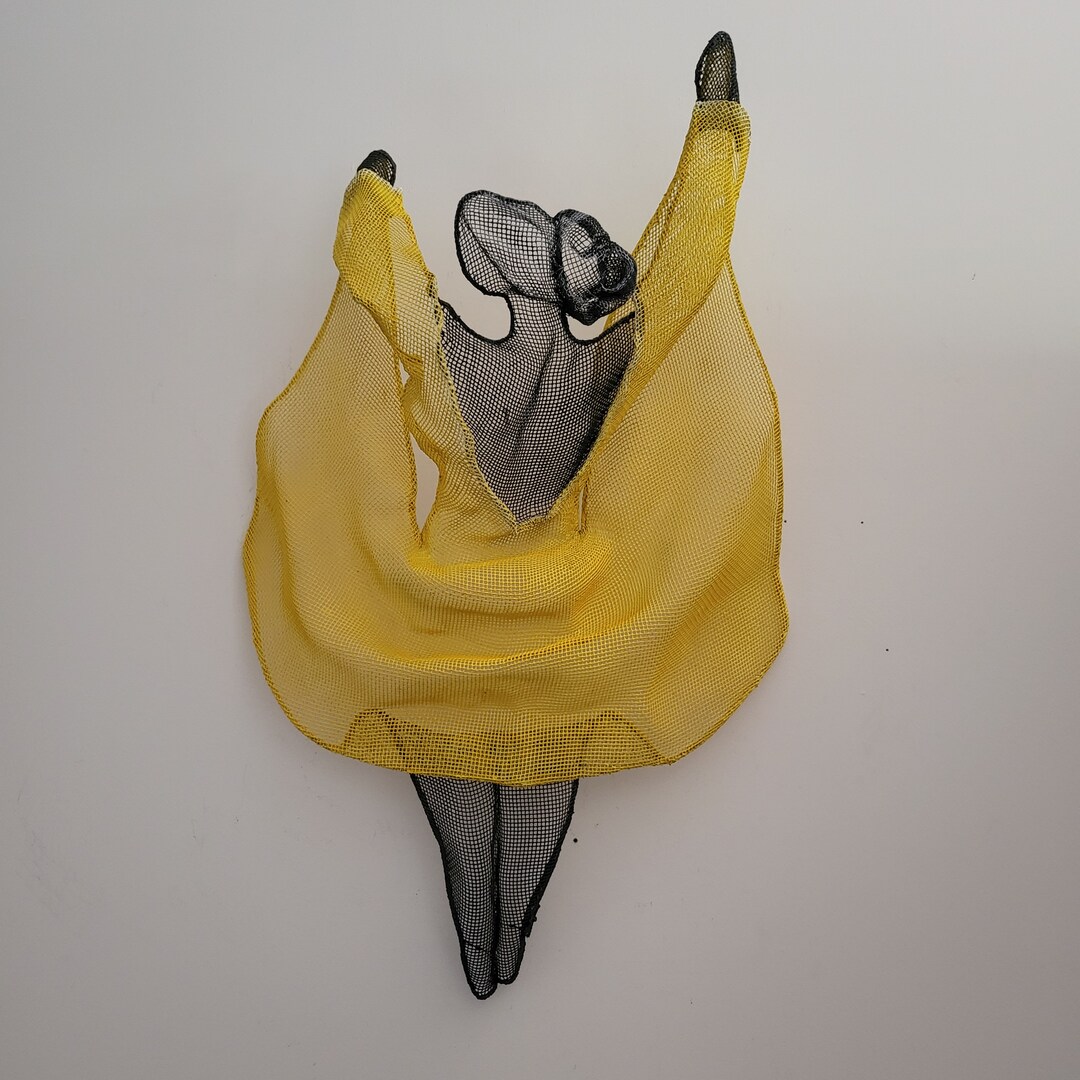 Iron Mesh Art, 3D Wire Sculpture of Flamenco Dancer, Vibrant Mustard ...