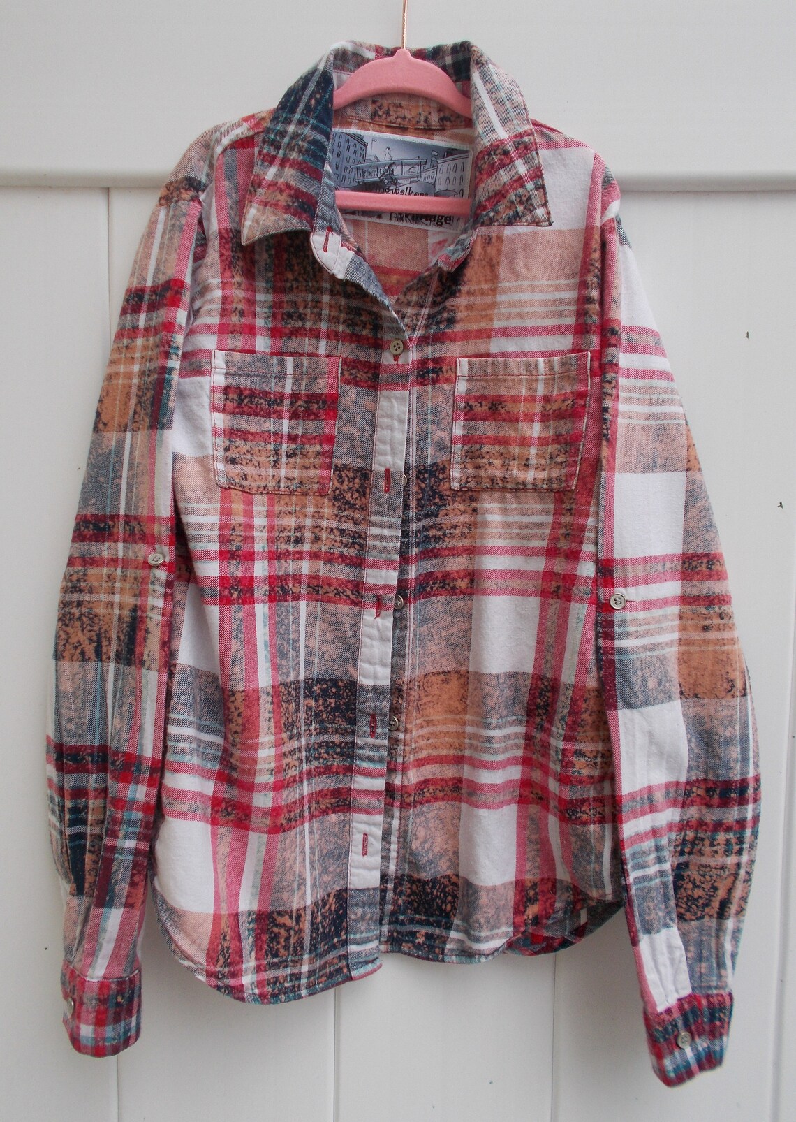 Kids Distressed Flannel Shirt With Back Patch Quote Acid Washed ...