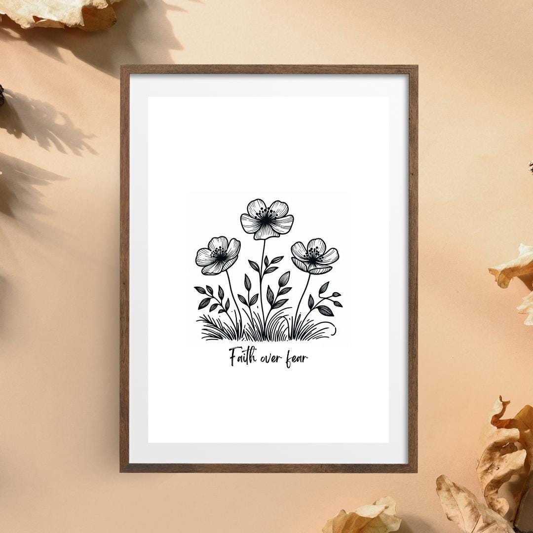 Faith Over Fear Bible Verse Printable Wall Art, Modern Christian ...