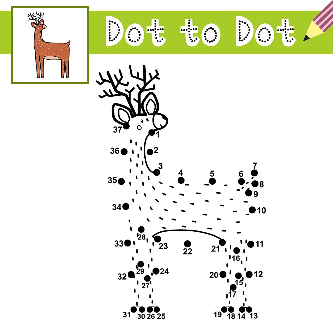 Cute Deer Dot-to-dot Game for Kids | Fun Educational Printable Activity ...