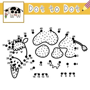 Cute Cow Dot-to-dot Game for Kids | Educational Printable Activity ...
