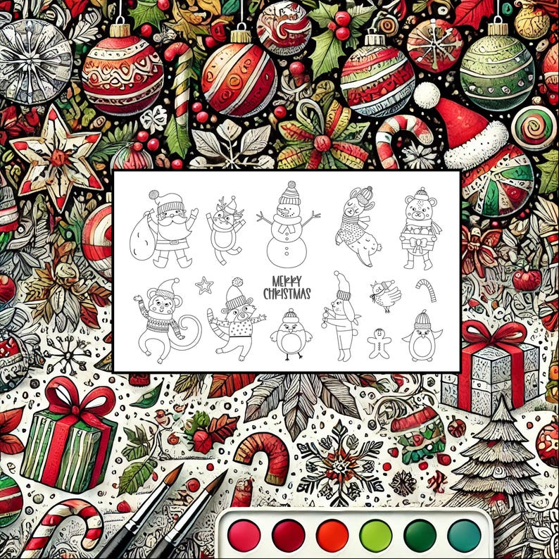 Funny Cute Easy Fun Christmas Printable Kids Coloring Book | 12-page ...