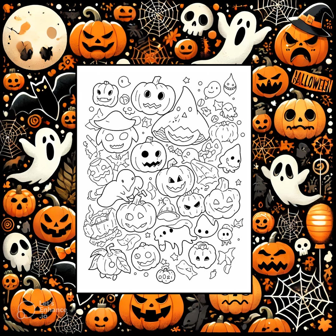 Happy Halloween Coloring Page for Kids | Cute Ghost & Pumpkin | Digital ...