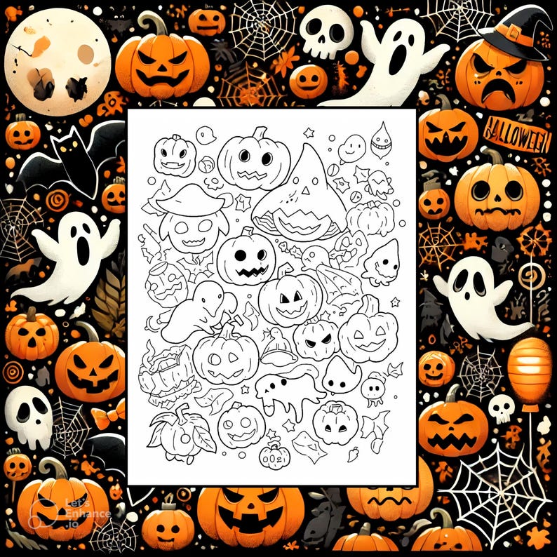 Happy Halloween Coloring Page for Kids | Cute Ghost & Pumpkin | Digital ...