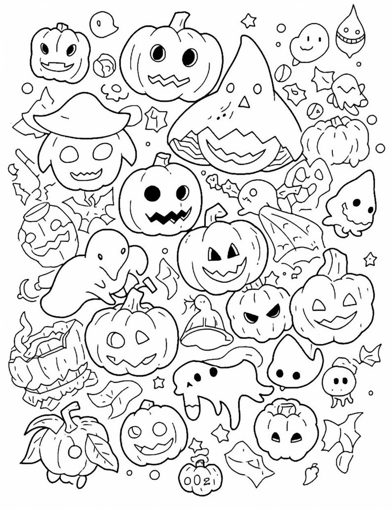 Happy Halloween Cute Ghost Pumpkin Coloring Page - Etsy