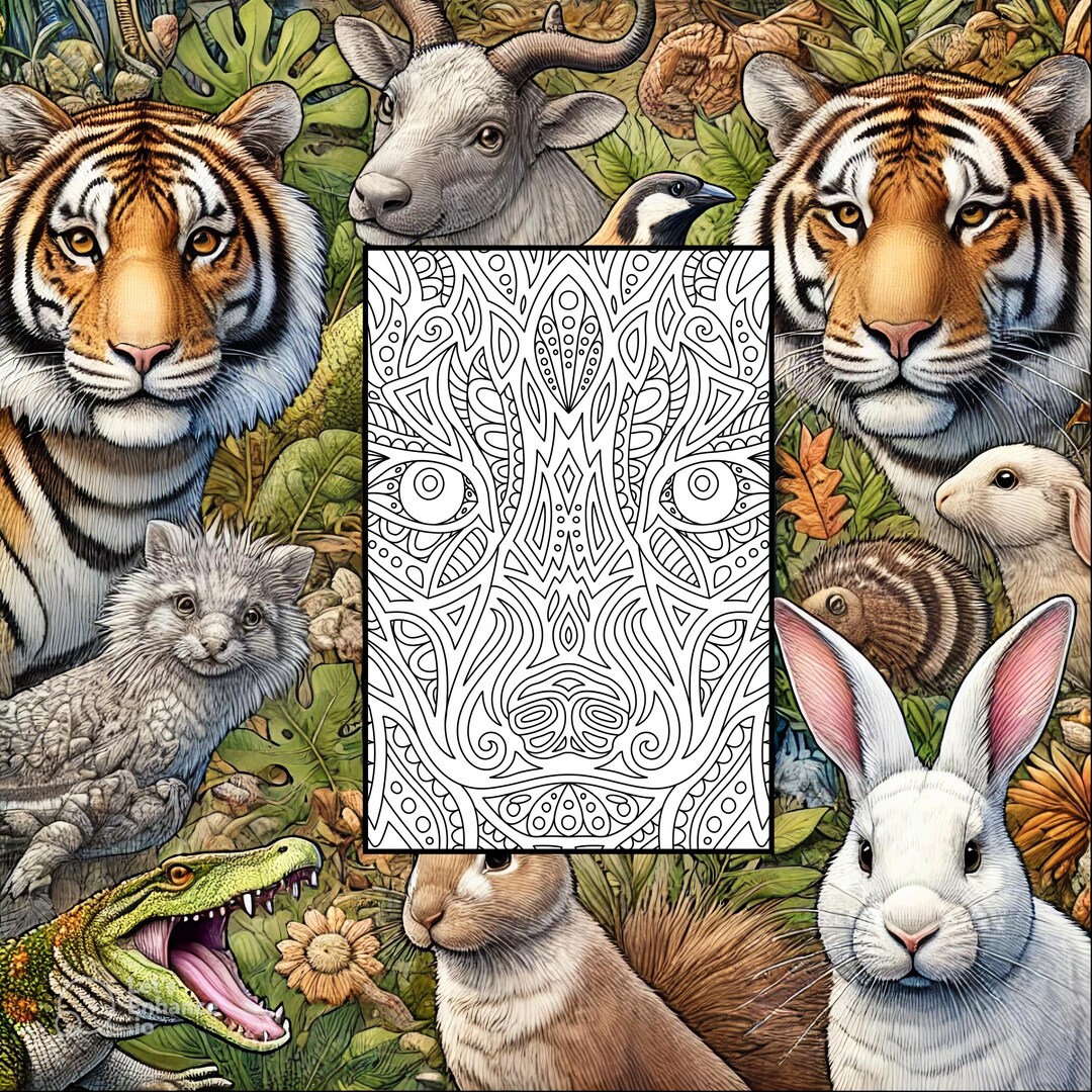 Animal Face Line Art Coloring Page | Medium Difficulty Printable for ...