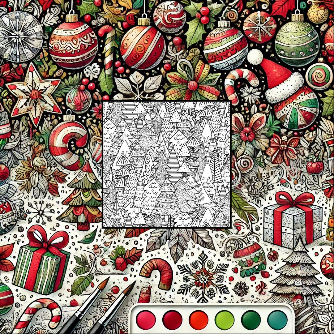 Fun Christmas Trees Coloring Page: Festive Holiday Art (digital ...