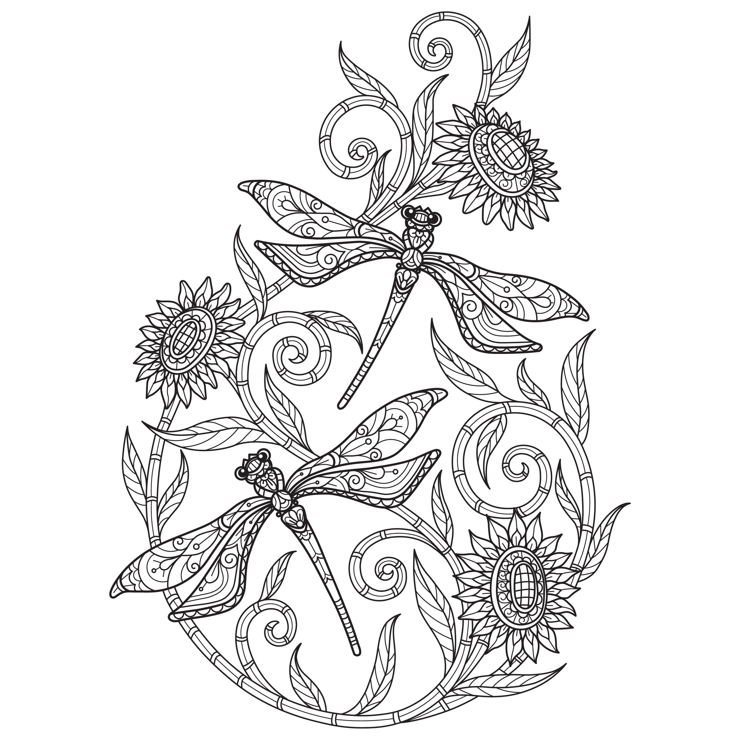 Dragonfly Digital Coloring Pages | 3 Medium Difficulty Designs for Kids ...