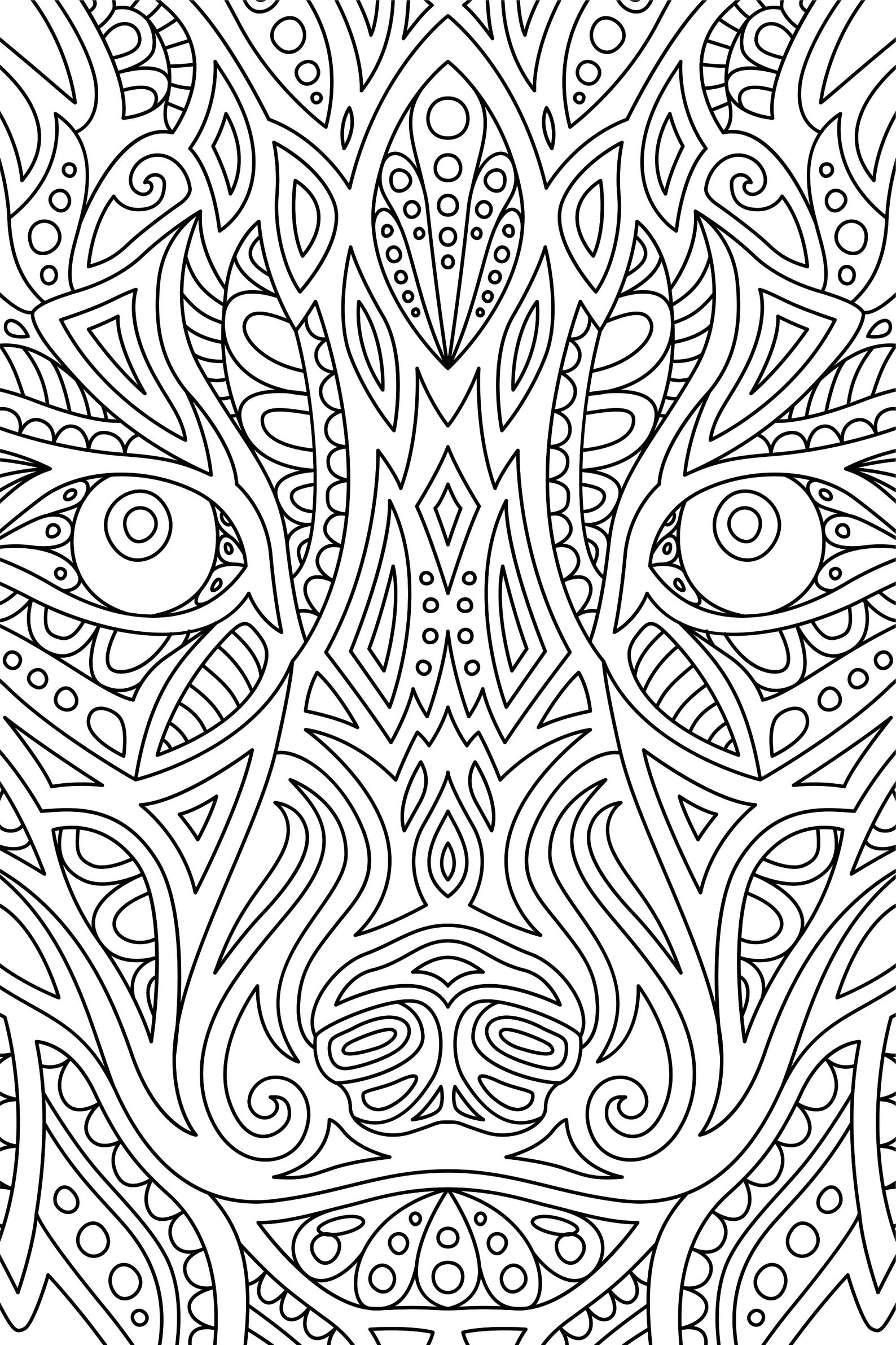 Animal Face Line Art Coloring Page | Medium Difficulty Printable for ...