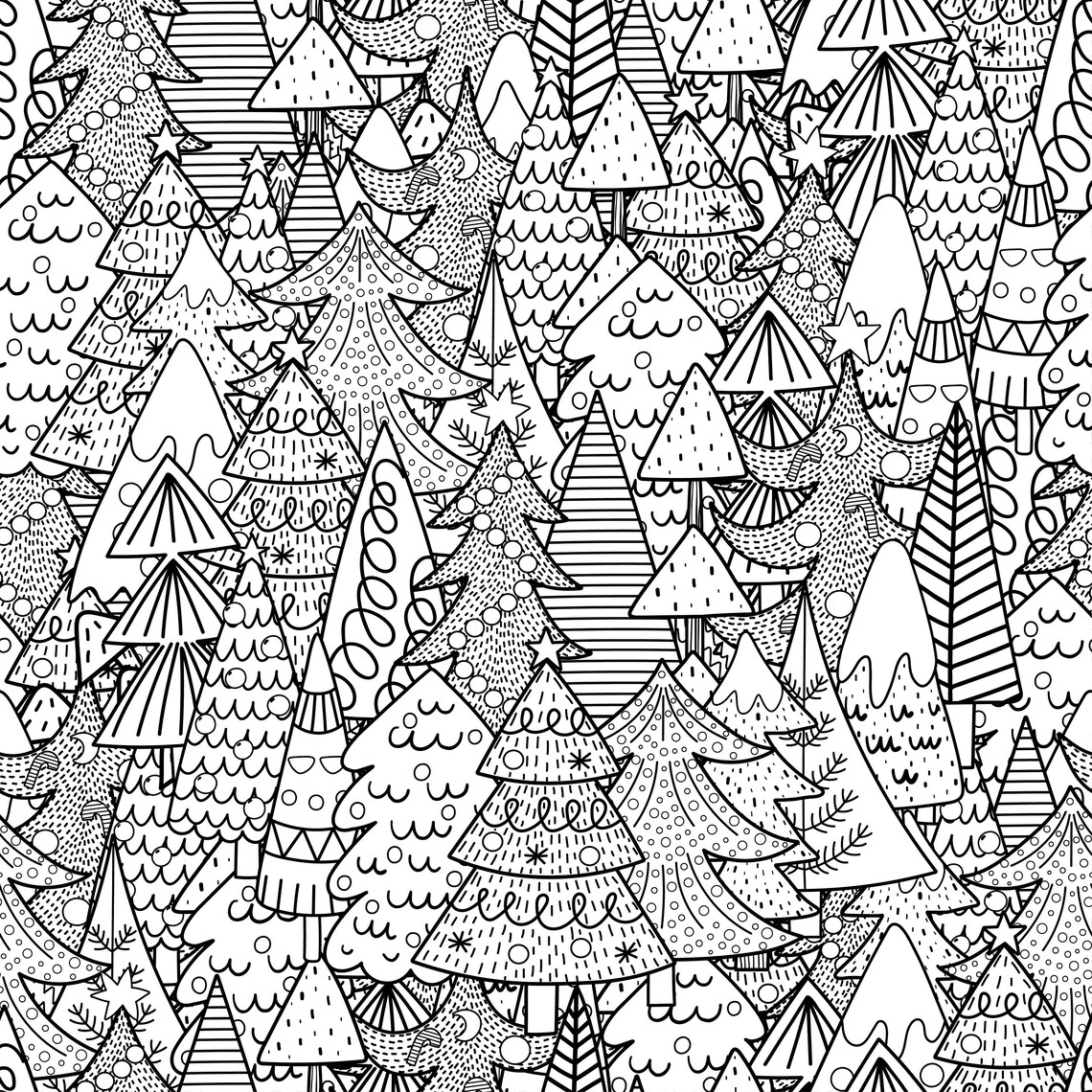 Fun Christmas Trees Coloring Page: Festive Holiday Art (digital ...