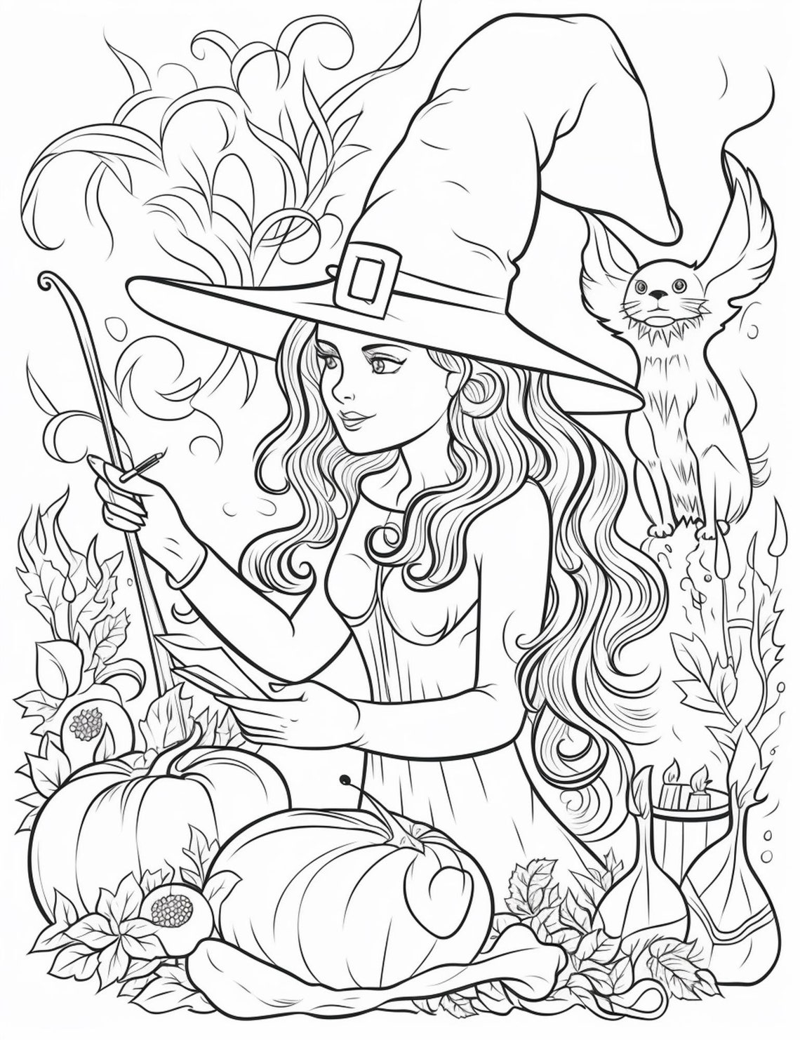 Halloween Theme Beautiful Witches Witch Coloring Pages for Adults and ...