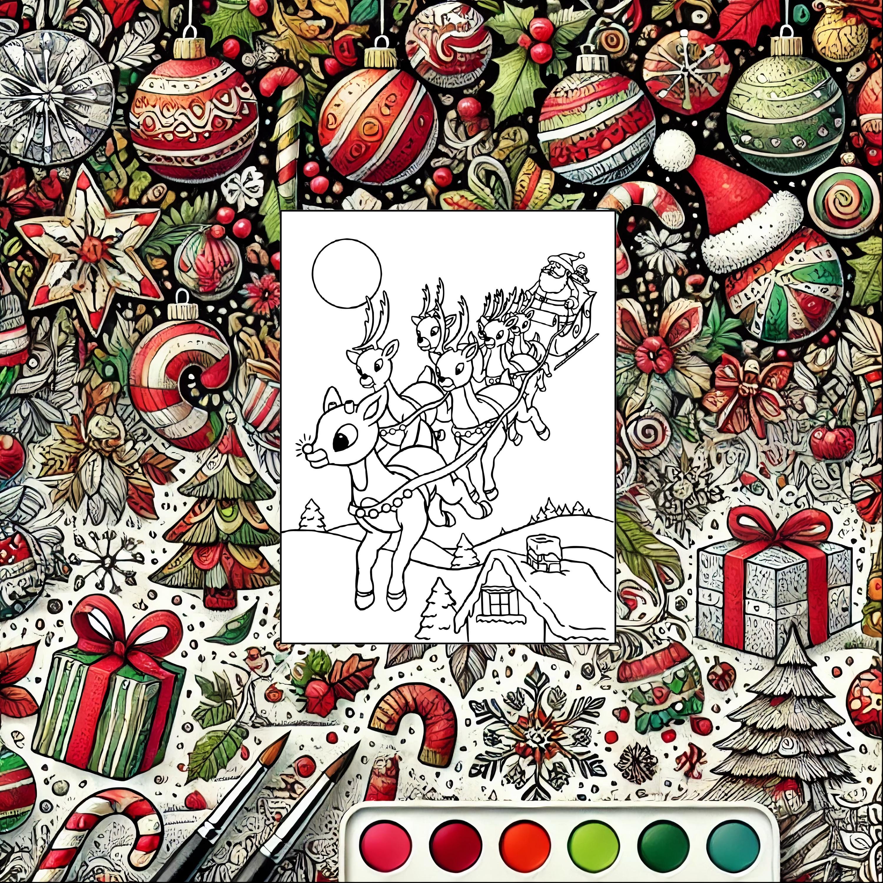 Santa and His Sleigh Digital Printable Coloring Page | Christmas ...