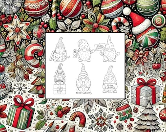 Cute Christmas Dwarf Gnomes Coloring Page | Fun Holiday Digital ...
