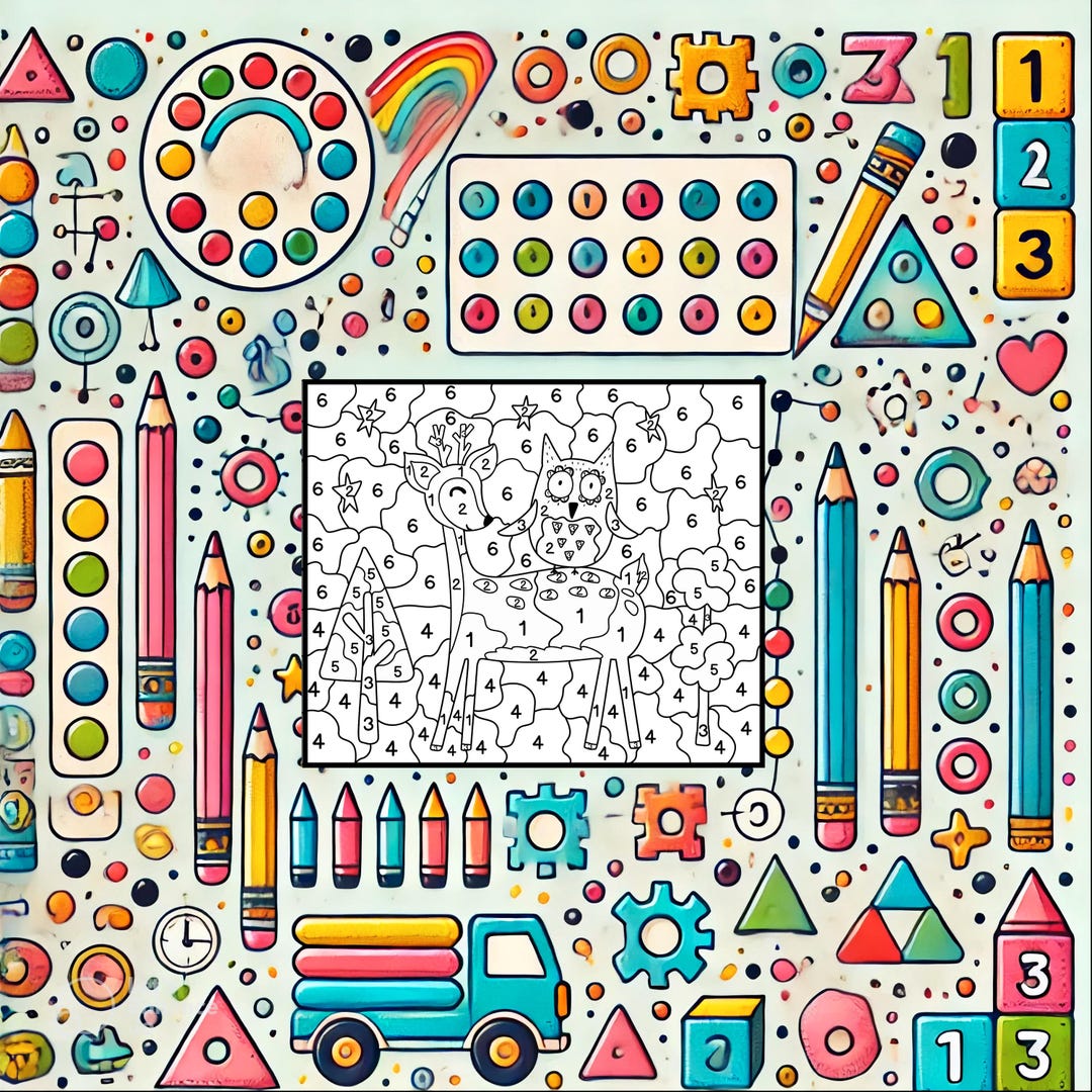 Color by Number Game for Kids | Easy Level Owl and Deer Printable ...