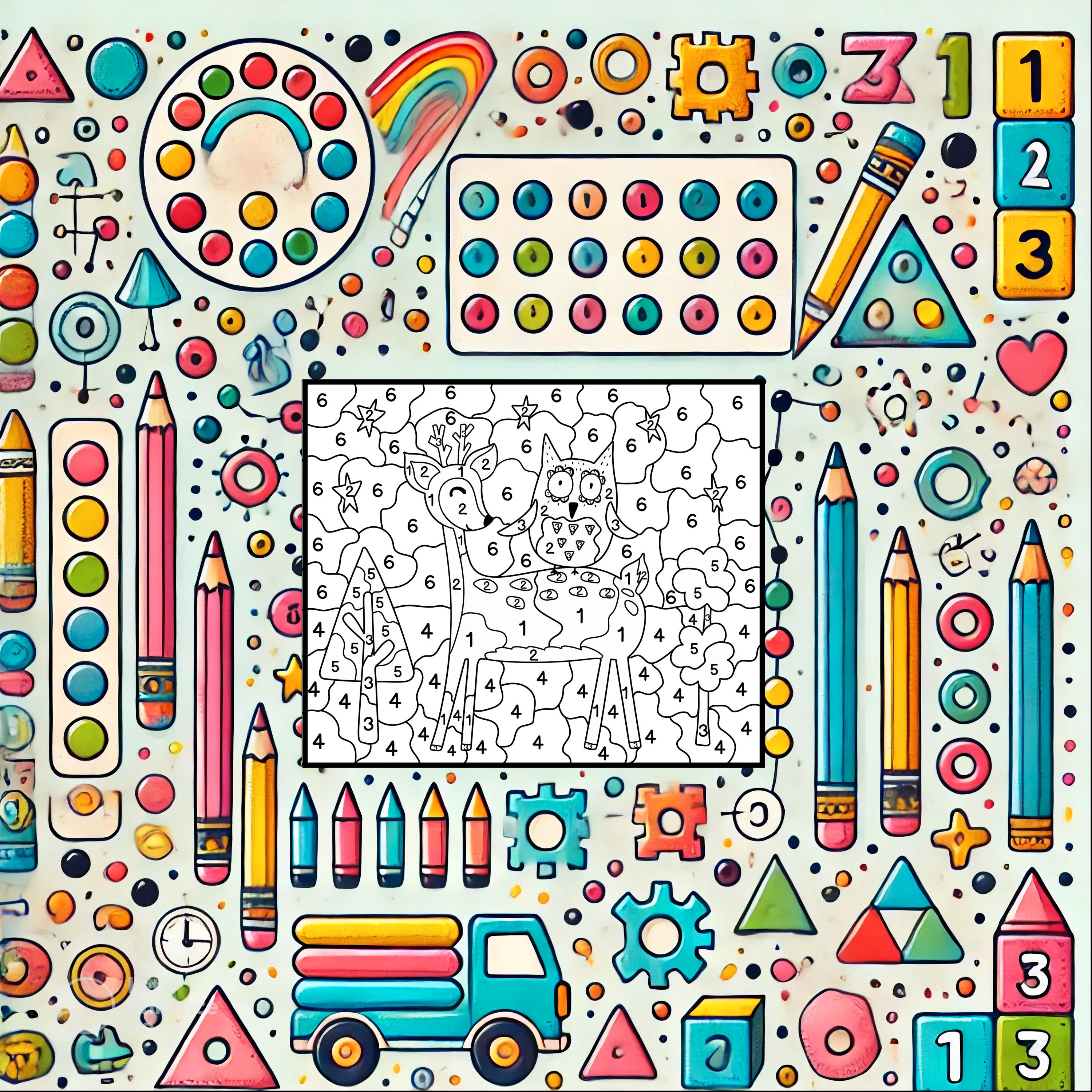 Color by Number Game for Kids | Easy Level Owl and Deer Printable ...