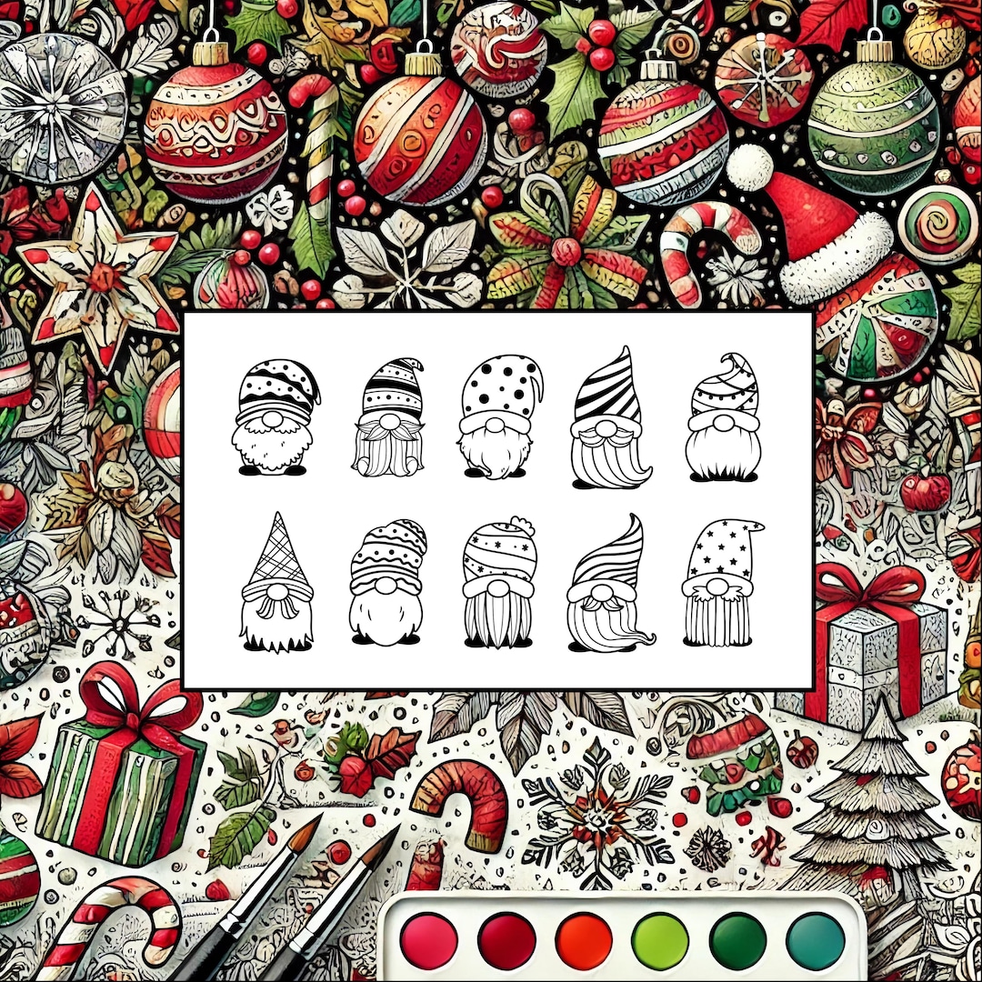 Cute Christmas Dwarf Gnomes Coloring Page | Fun Holiday Digital ...